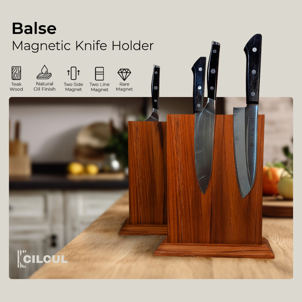 Jual BALSE Magnetic Knife Holder Two Sides (Tempat Pisau Magnet Kayu ...