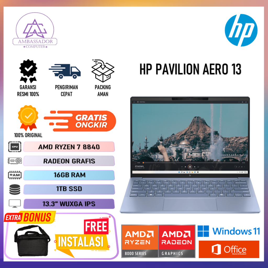 Jual Hp Pavilion Aero 13 Amd Ryzen 7 8840 Ram 16Gb Ssd 1Tb Layar 13.3 ...