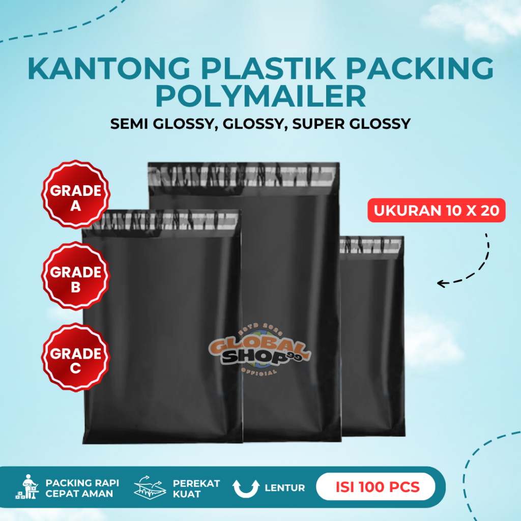 Jual Kantong Plastik Packing Baju POLYMAILER 10X20 Isi 100PCS GRADE A B ...