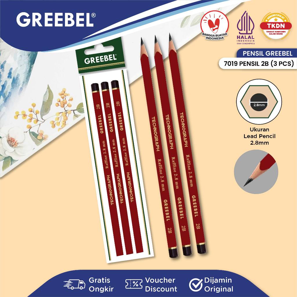 Jual GREEBEL Pensil Tulis 2B 7019 (3PCS/SET) Pensil Kayu Ujian / Pencil ...
