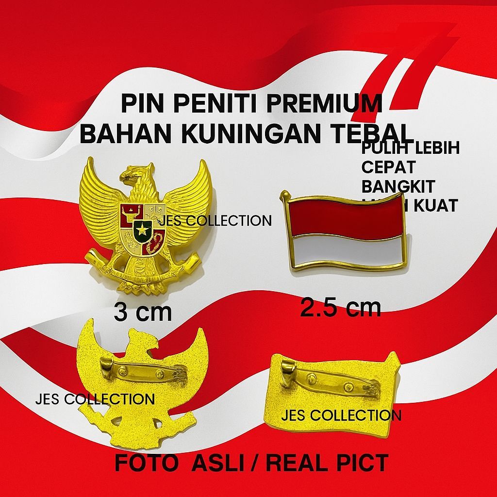 Jual Pin Peniti Premium Merah Putih dan Garuda Bahan Kuningan Tebal ...