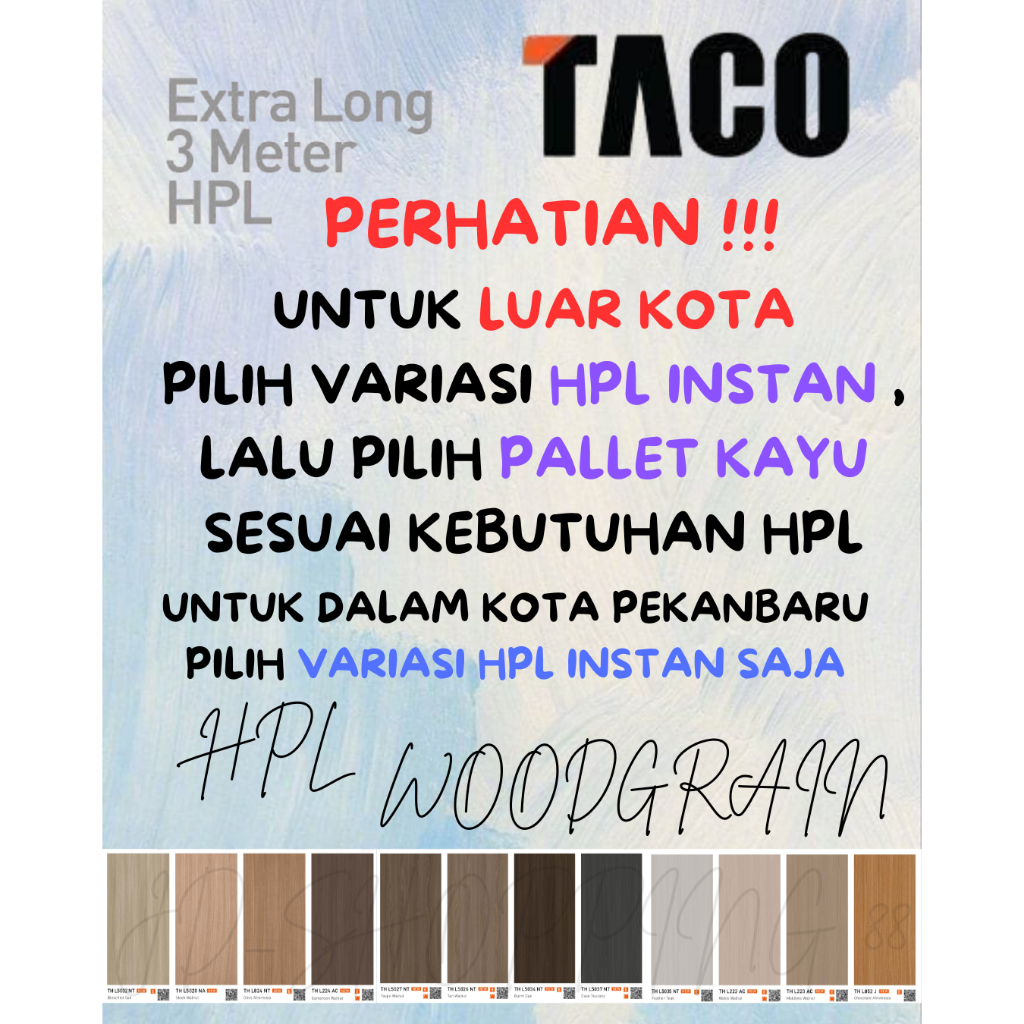 Jual (LUAR KOTA WAJIB PALLET KAYU) HPL TACO LONG 3METER WOODGRAIN L 222 AC / L 223 AC / L 224 AC ...