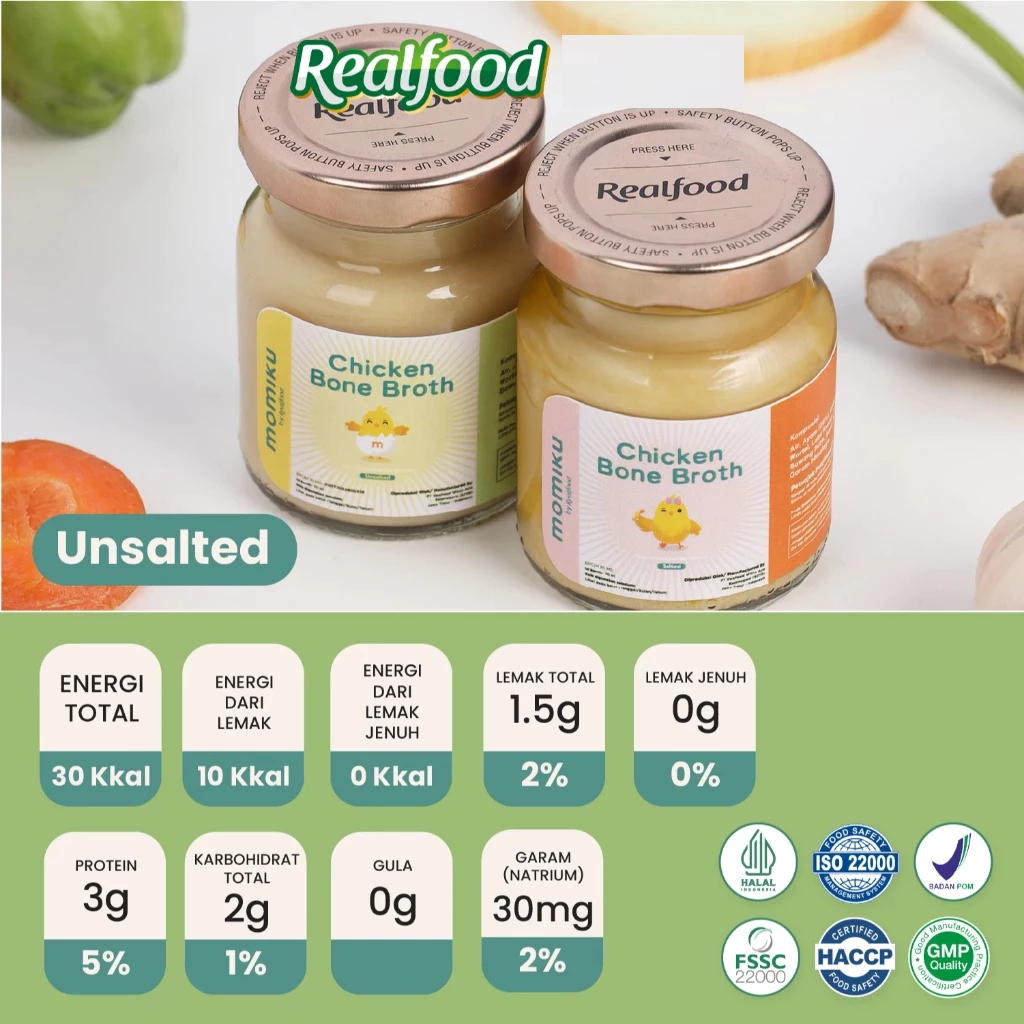 Jual Realfood Momiku Chicken Bone Broth Salted Dan Unsalted Terbuat ...