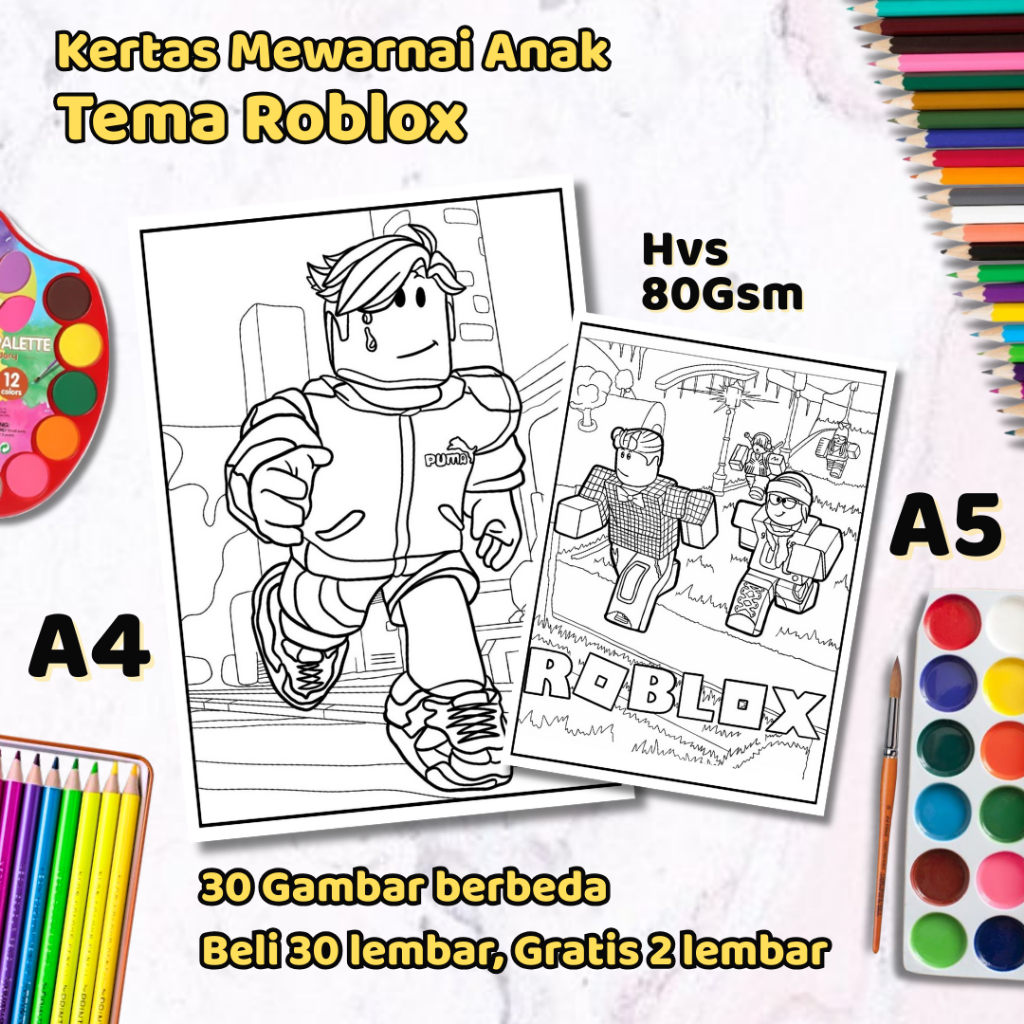 Jual 30 Lembar Kertas Mewarnai Anak / Coloring / Sketsa Tema Roblox ...