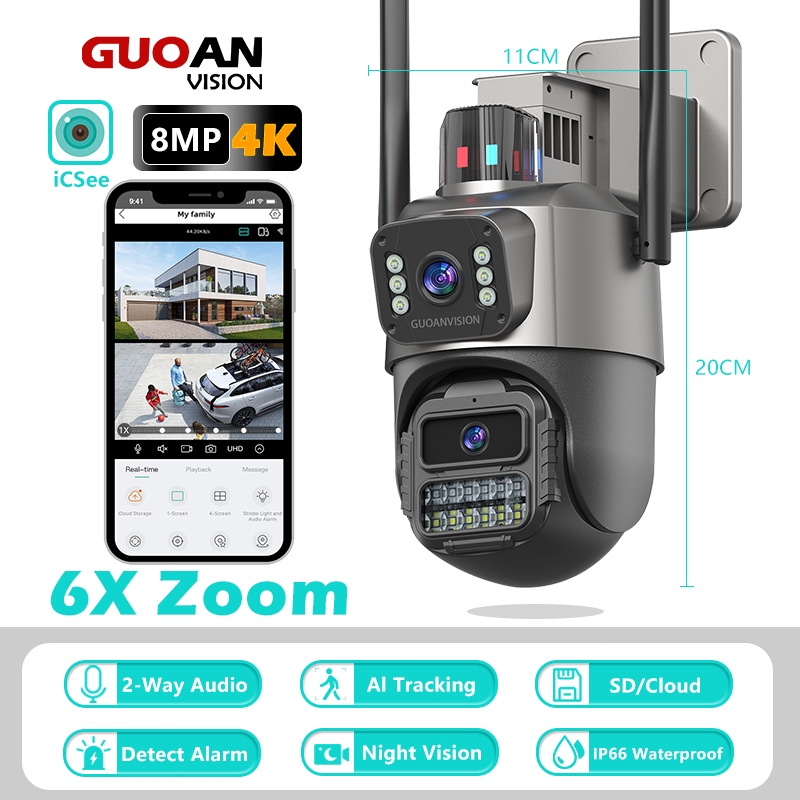 Jual GUOANVISION Kamera CCTV HD 8MP 6X Zoom ICSEE Wireless WiFi Alarm ...