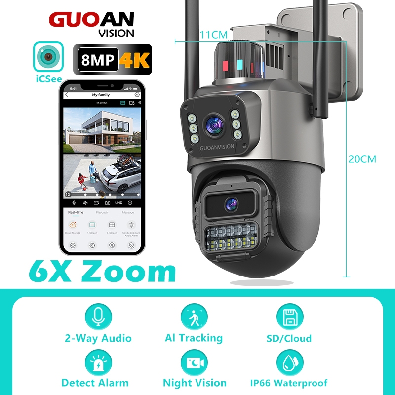 Jual GUOANVision 8MP 4K IC SEE kamera CCTV 6X Zoom luar kamera IP66 ...