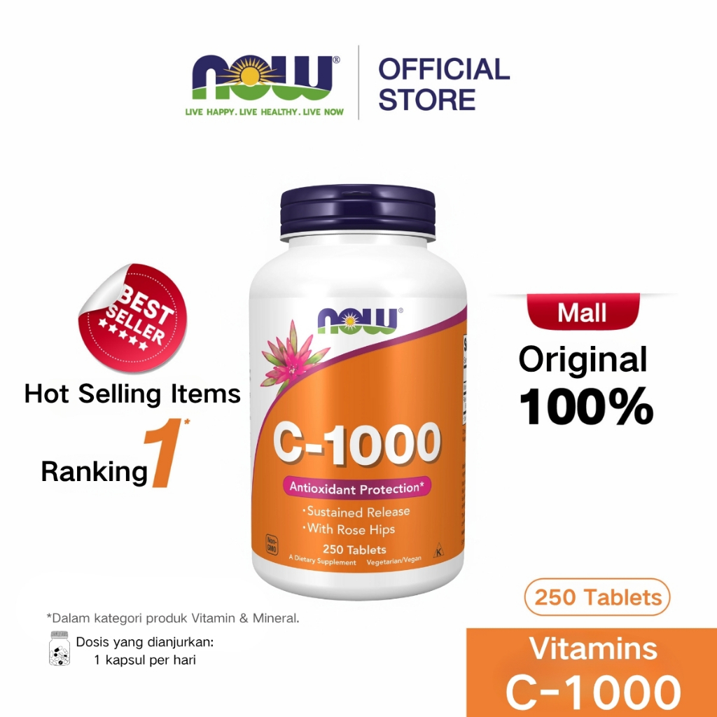 Jual NOW Foods Vitamin C 1000 C-1000mg Rose Hips Isi 250 Tablets ...