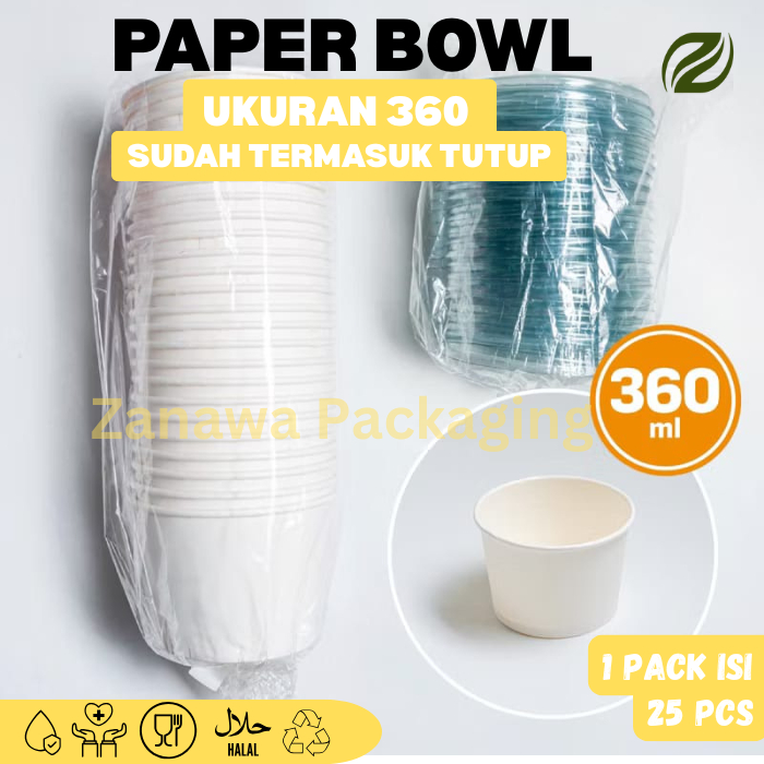 Jual Paper Bowl Kraft Putih 360ml Laminasi Food Grade Mangkok Kertas ...