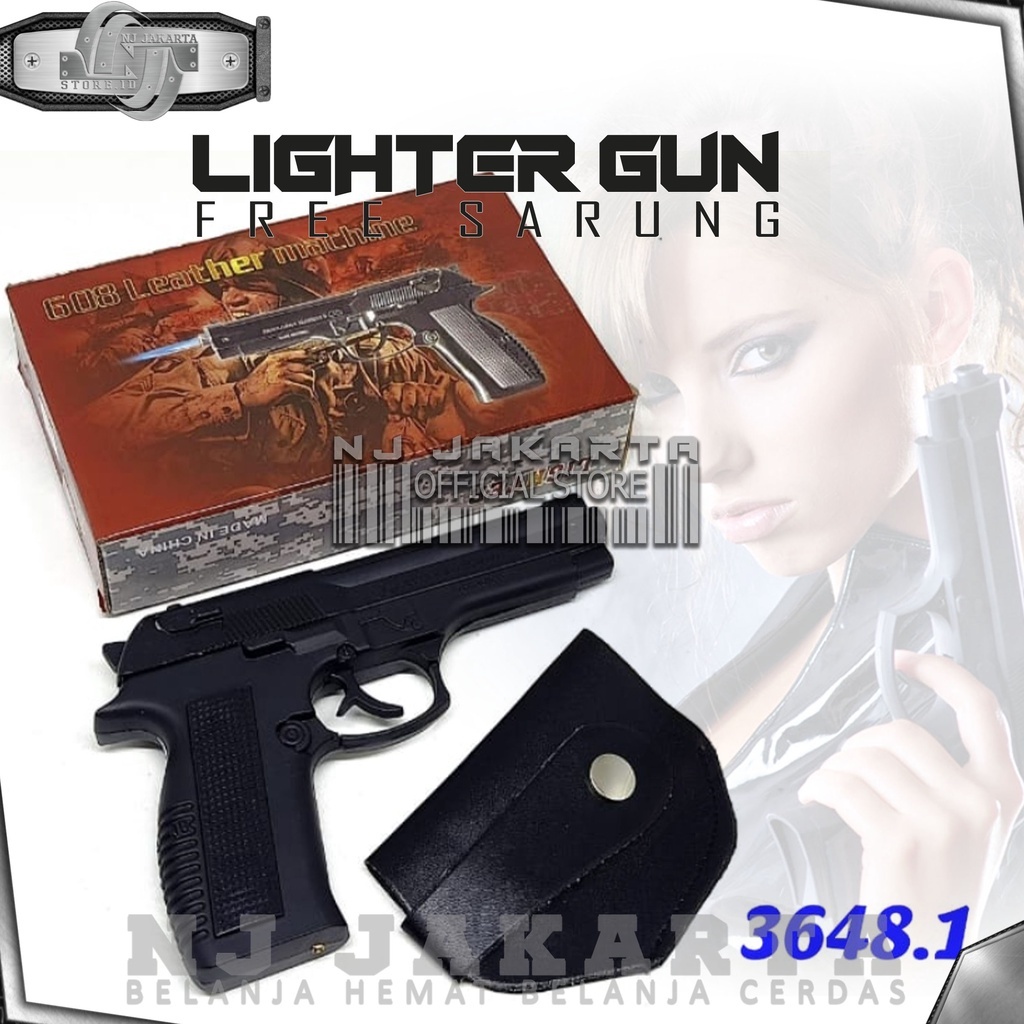 Jual Korek Api Gas PIstol Besi Metal Black Doff Free Sarung Mancis ...