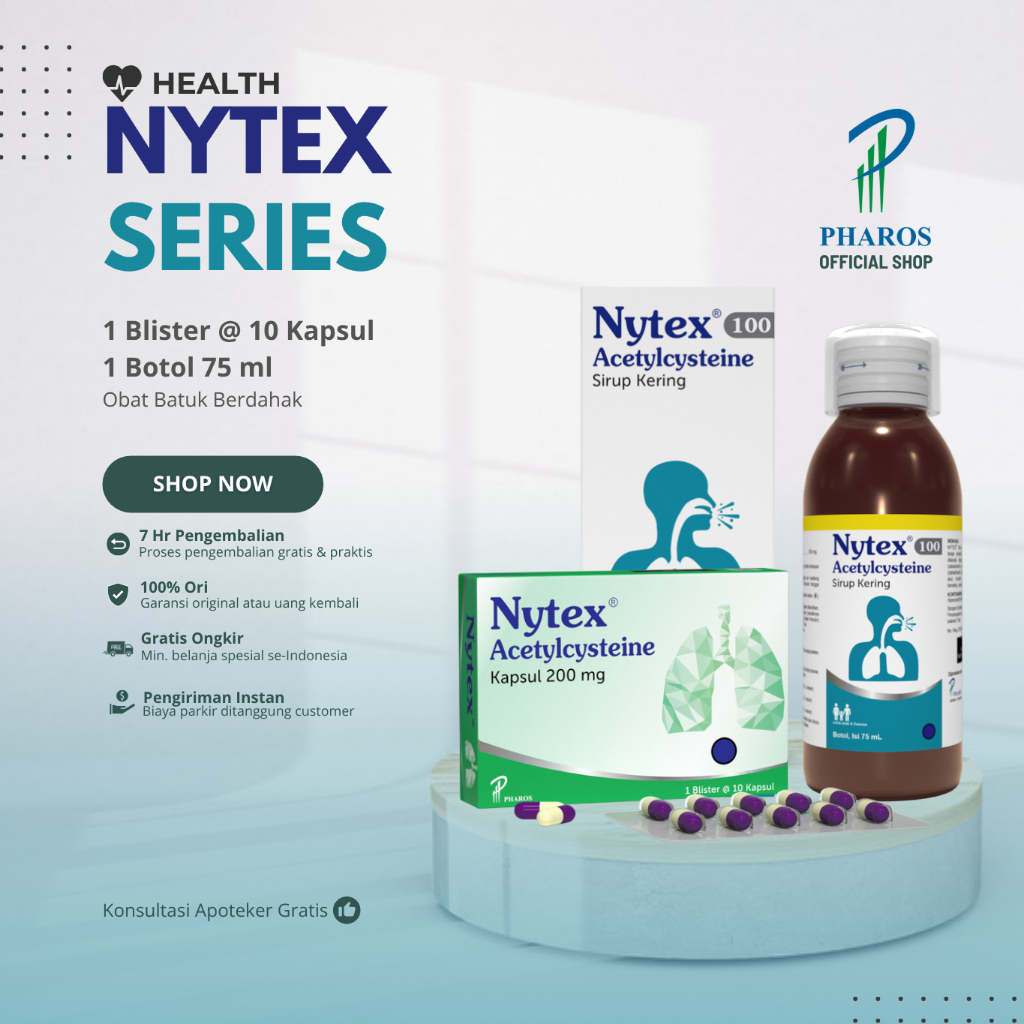 Jual Nytex 100 mg/5 ml Dry Syrup 75 ml / Nytex 200 mg 10 Kapsul /Acetylcysteine / Obat Batuk ...