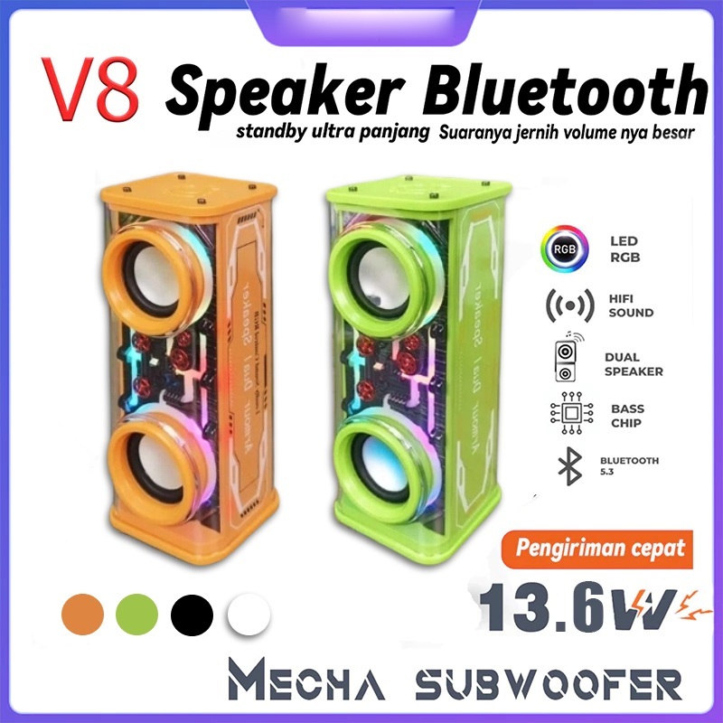 Jual V88 Mecha Speaker Bluetooth Subwoofer Baja Kecil Transparan Audio Portabel Nirkabel Rgb 7 ...