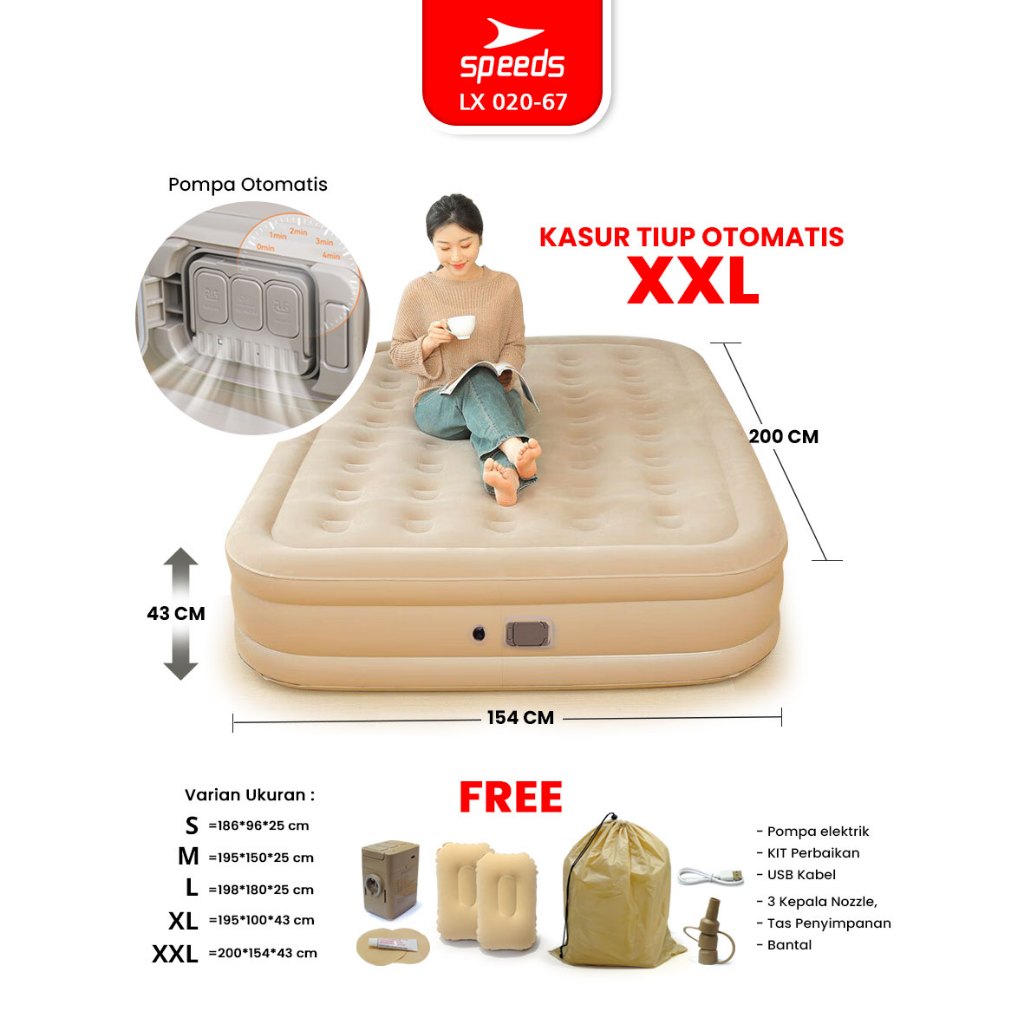 Jual SPEEDS Kasur Angin Tiup 200x154x43cm Multifungsi Matras Kasur ...
