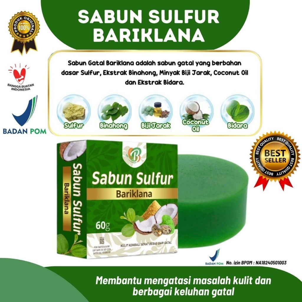 Jual Sabun Sulfur Bariklana 60gr - Obat Gatal, Panu, Kurap, Kadas, Cacar, Kutu Air | BPOM ...