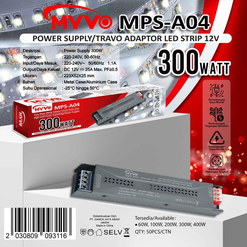 Jual POWER SUPPLY SLIM 12V 30A 20A 10A 5A 300W 200W 100W 60W MYVO TRAFO ...