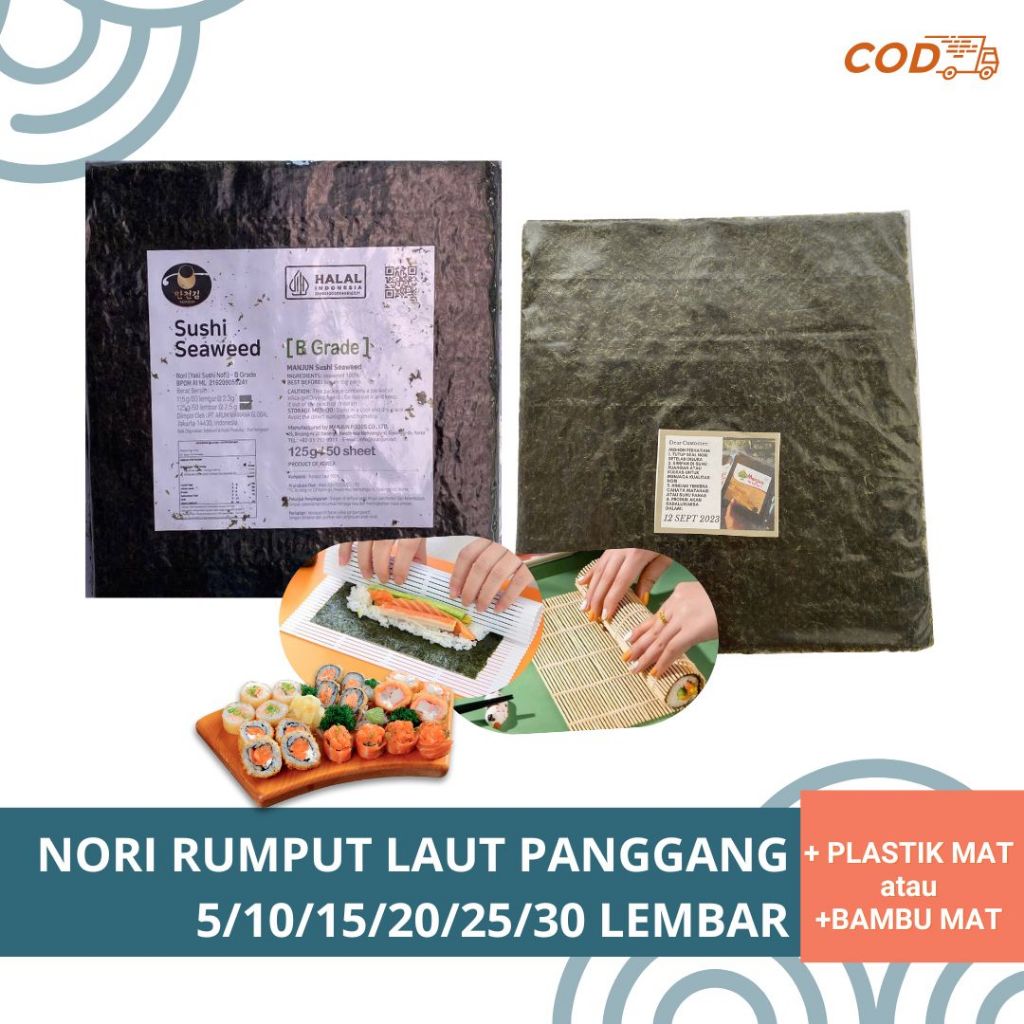 Jual Paket Manjun Yaki Sushi Nori Lembaran + Bambu Penggulung - Paket ...