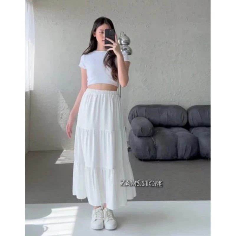 Jual ROK CANDA 3 SUSUN PREMIUM ROK RUFFLE SKIRT CRINGKLE AIRFLOW ...