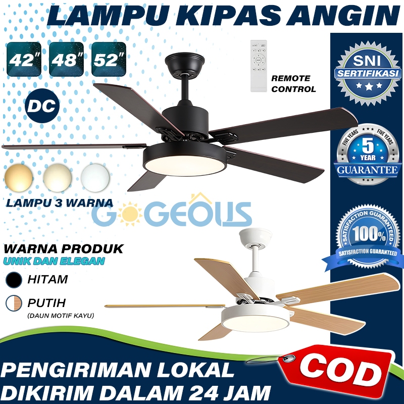 Jual COD lampu Kipas Angin Plafon Nordik 52inci 6 Kecepatan 3 Warna ...