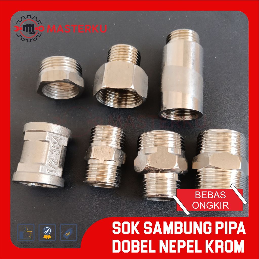 Jual SAMBUNGAN PIPA SOK DRAT LUAR-DRAT LUAR KROM DOBEL NEPEL/NEPEL DOUBLE/NEPEL KROM | Shopee ...