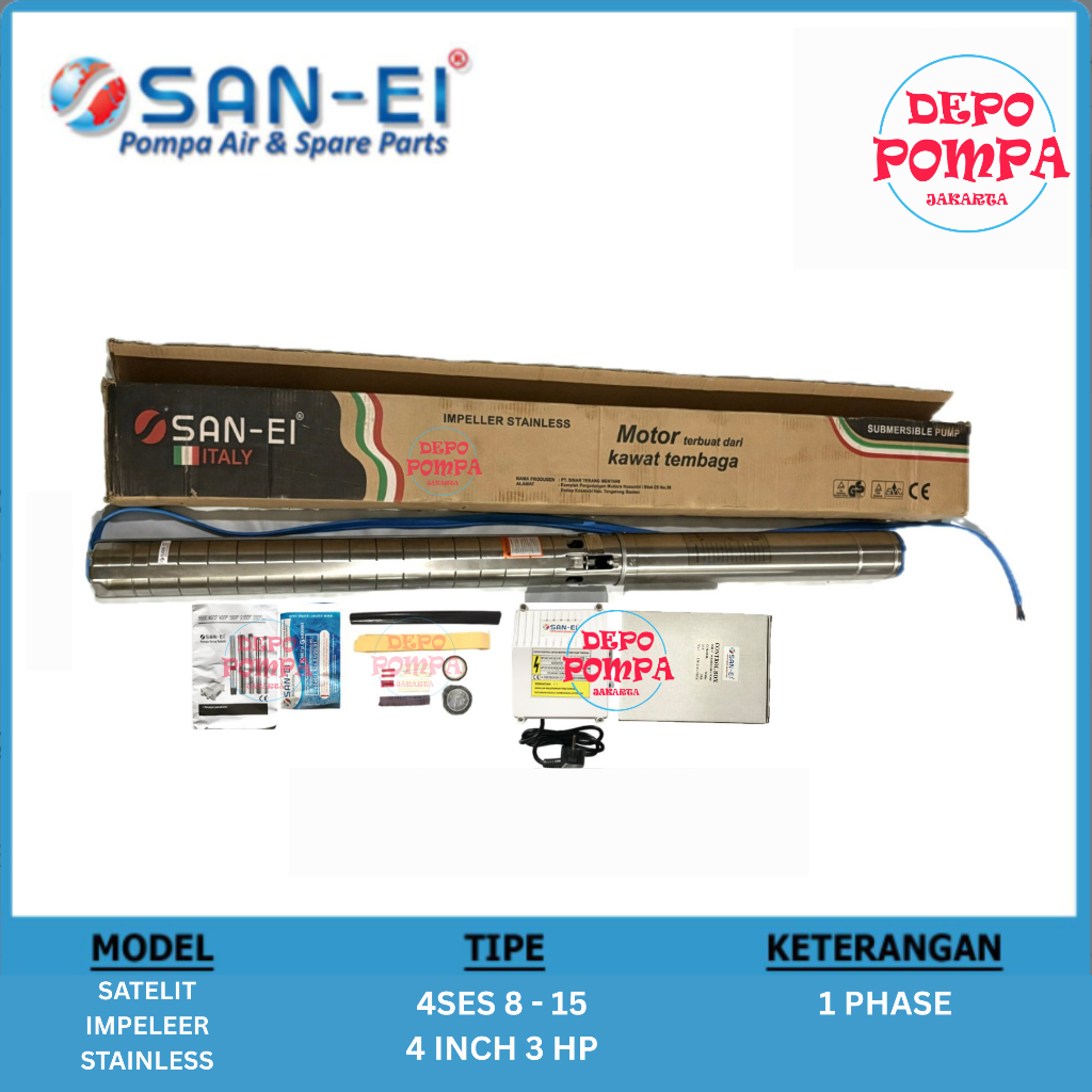 Jual Pompa Air Satelit SAN EI 4 INCH 3 HP (STAINLESS) - 1 PHASE TANPA KABEL - TANPA WRAPPING ...
