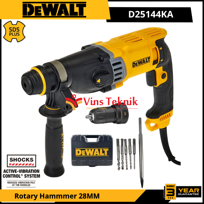 Jual DEWALT D25144K Mesin Bor Beton Rotary Hammer Drill 2Kg 28MM 3Mode ...