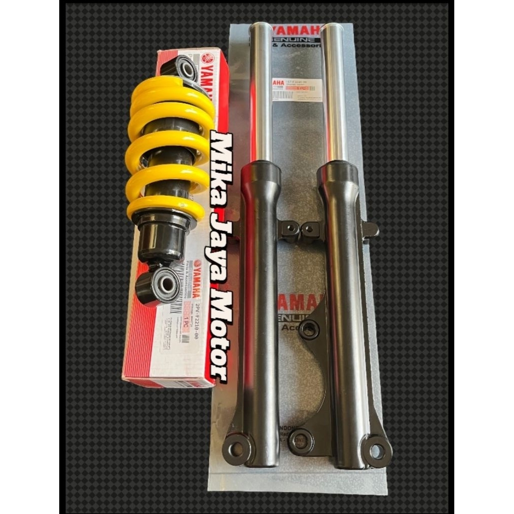 Jual Paket Shockbreker Kuning Mx + As shock tabung Depan Hitam Yamaha ...