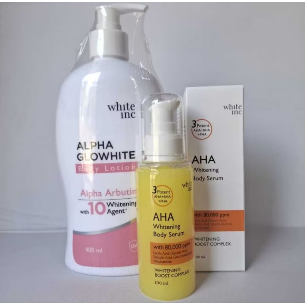 Jual BUNDLING WHITE INC AHA Body Serum + Alpha Glowhite Body Lotion to ...