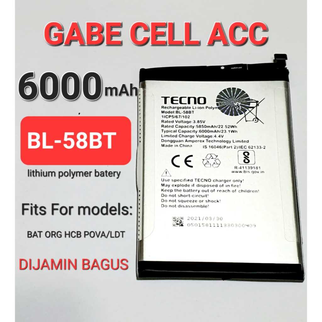 Jual BATERAI TECNO POVA/VOVA/LD7 BL58BT BATERAI ZERO 20/ZERO X PRO ...