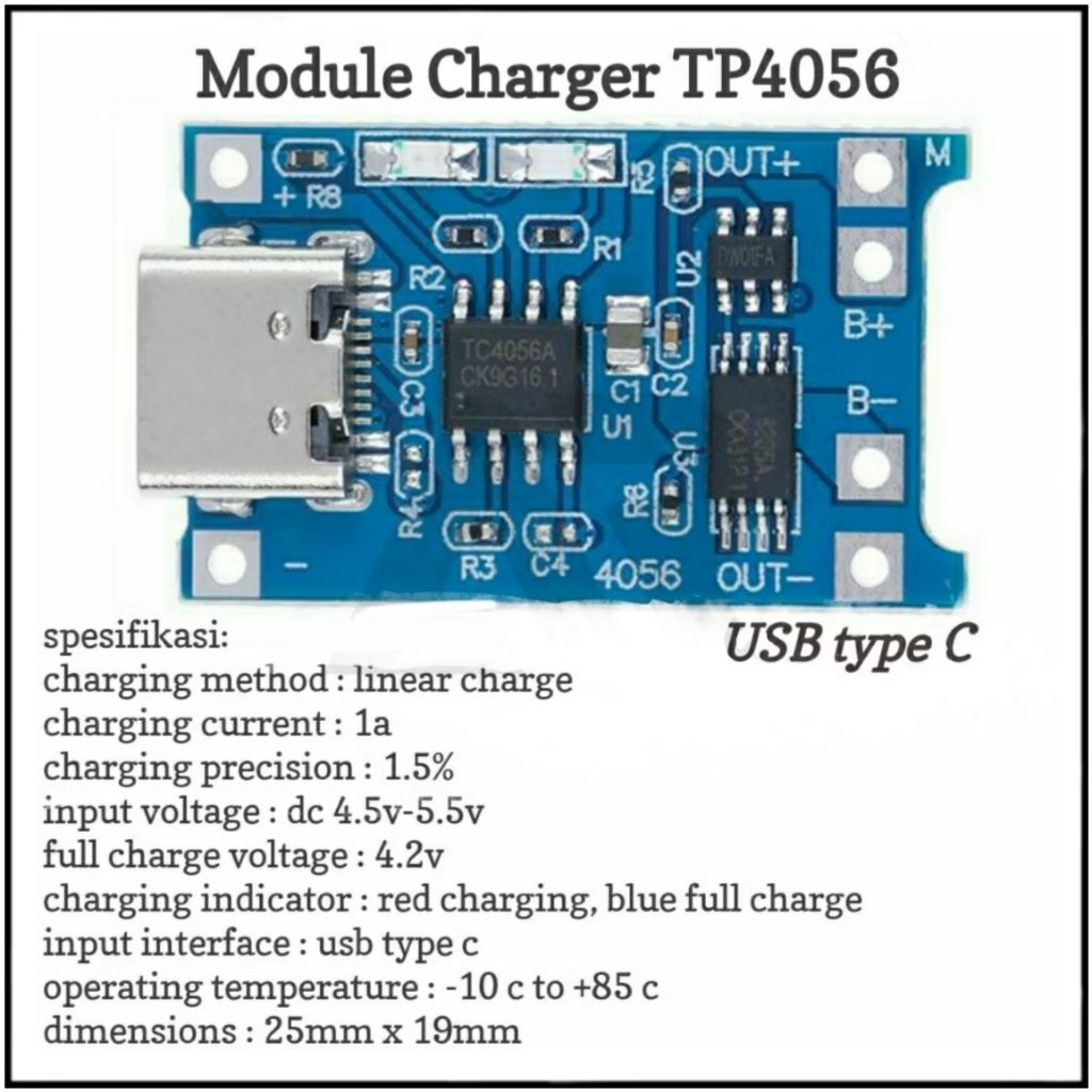 Jual Module TP4056 TYPE C + PROTECTION 1A 18650 Lithium Battery Charger ...