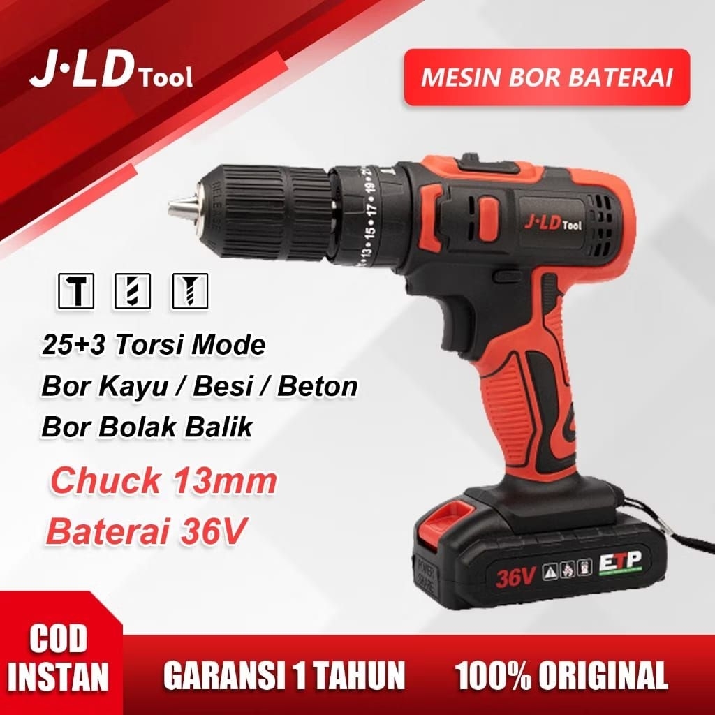 Jual JLD 13MM MESIN BOR 2 BATERAI 36v impact bor cas bor kayu bor ...