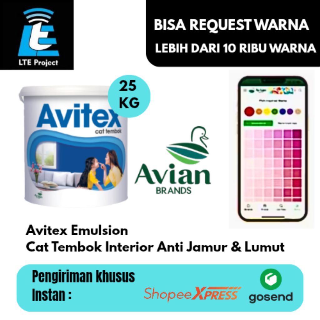 Jual Avitex Emulsion Cat Tembok Interior Anti Jamur & Lumut - 25 KG ...
