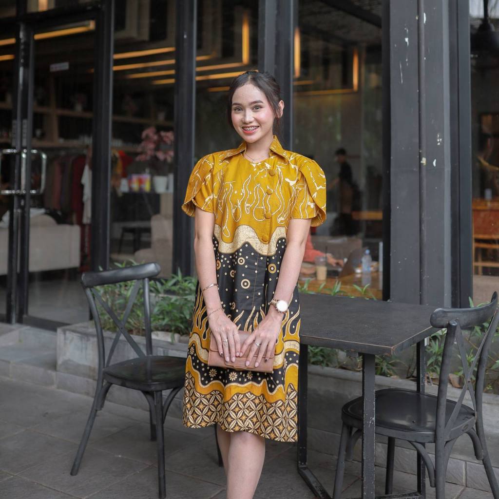 Jual Benang Raja Dress Batik Primis Kawung Gelombang | Shopee Indonesia