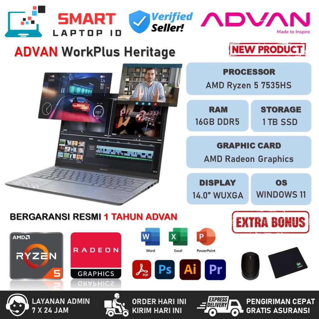 Jual ADVAN Laptop Workplus Heritage Ryzen 5 7535HS 16GB 1TB SSD 14.0 ...