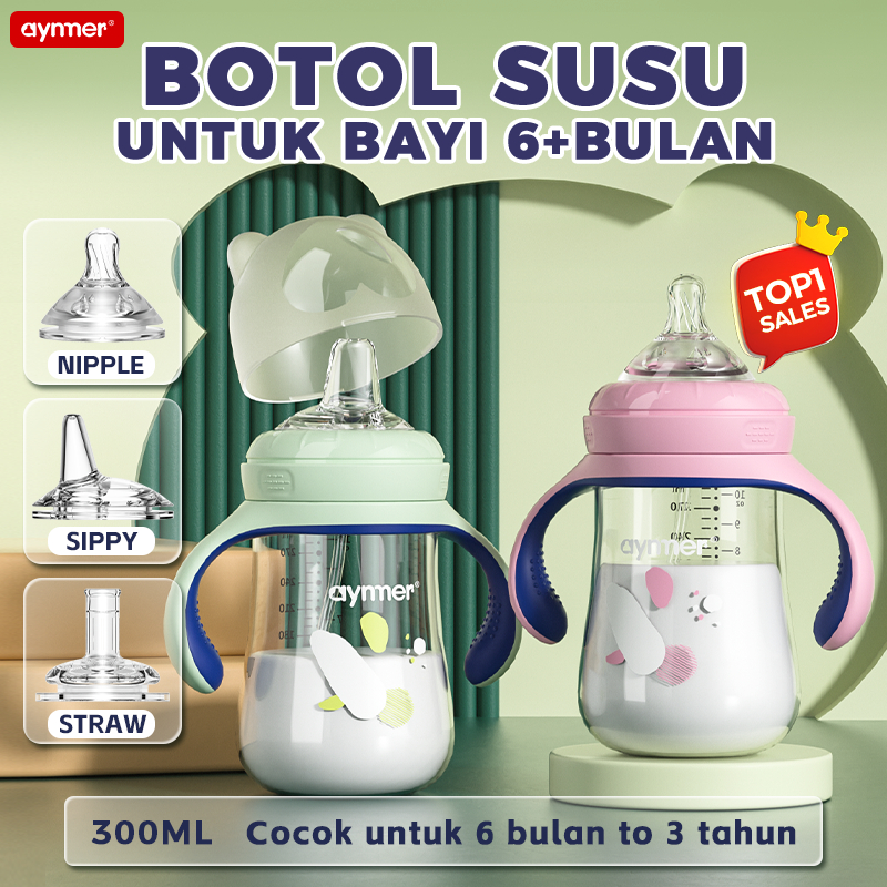 Jual Aynmer Botol Susu Bayi 3 in 1 Wide Neck 300ML Training Cup Botol Susu Anak Botol Minum Bayi ...