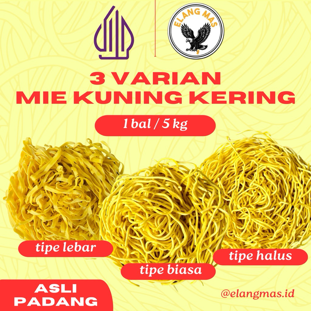Jual Mie Kuning Kering 3 Varian (1bal / 5KG)Asli Padang Merek Elang Mas ...