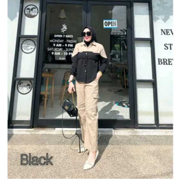 Jual baju setelan cargo wanita kekinian | one set cargo serut kombinasi ...