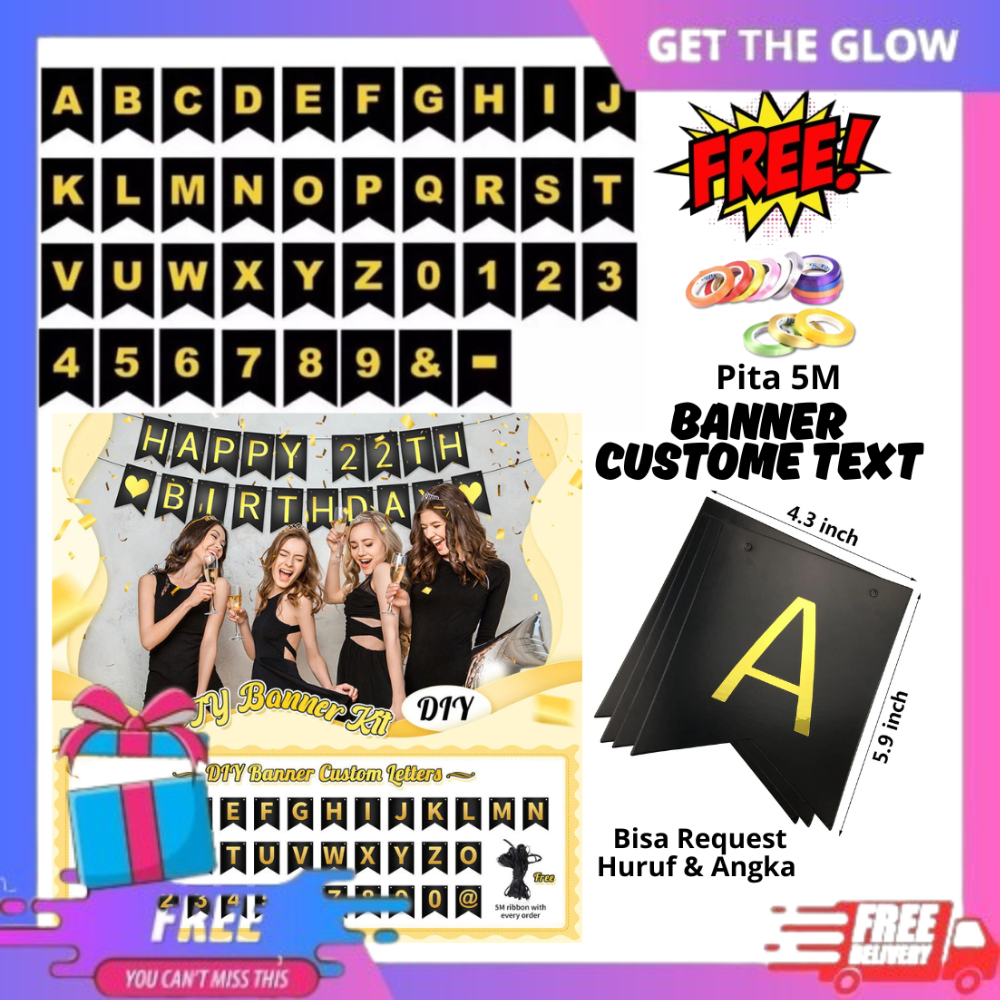 Jual Banner Huruf Custom Segilima Hitam Putih Gold RequestTulisan Bebas ...