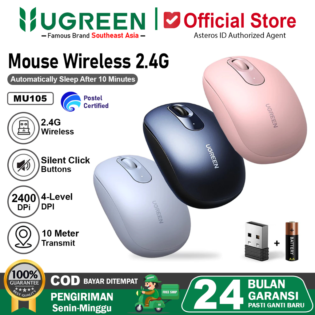 Jual UGREEN Mouse Wireless 2.4G Mini Portable Silent Click Free Baterai ...