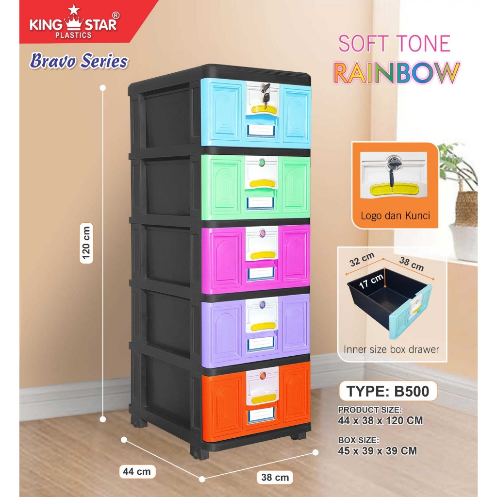 Jual King Star Plastic Bravo Drawer Beneton Rainbow | Lemari plastik ...