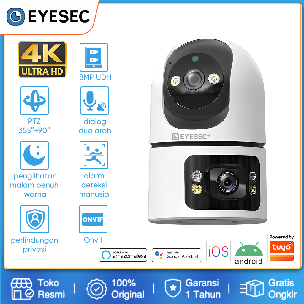 Jual EYESEC CCTV 2 Kamera 8MP UHD Smart Indoor CCTV WiFi Dual Lens lP Camera 355° PTZ Garansi 1 ...