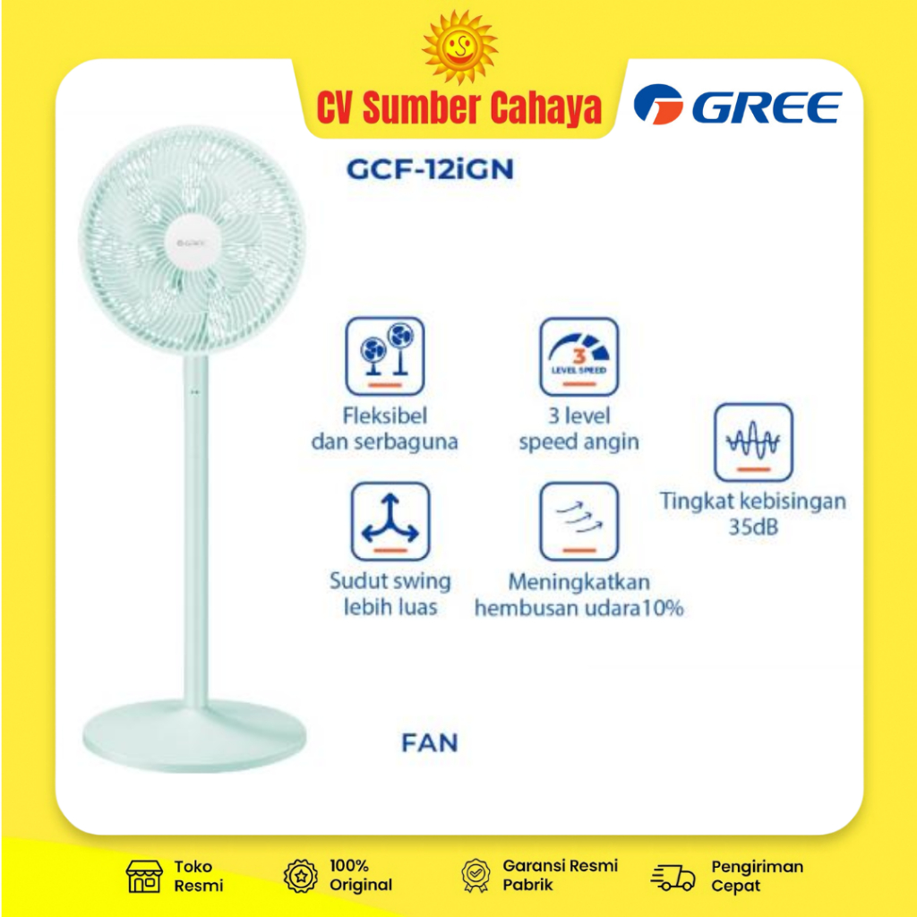 Jual GREE Kipas Angin Berdiri 12" Wind Green Fan 2in1 Stand Desk Fan ...