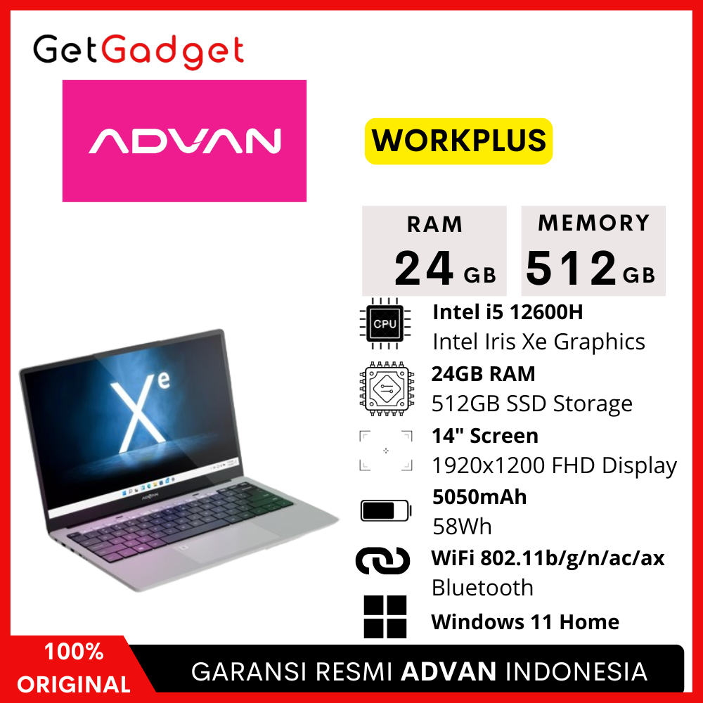 Jual Laptop Advan Workplus RAM 24GB 512GB Notebook Intel i5 Windows 11 ...