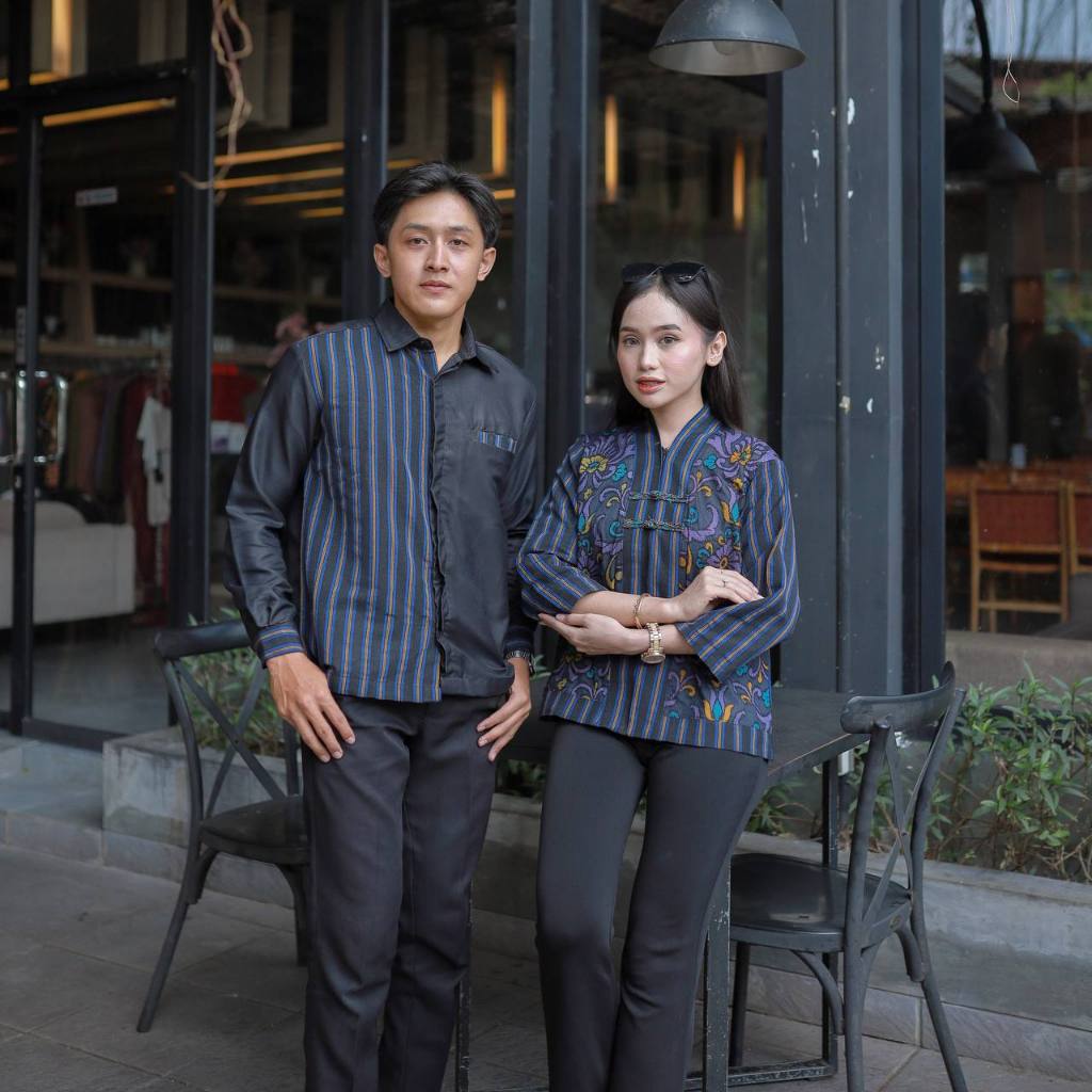 Jual Benang Raja Couple Batik Tenun Lurik Hitam Navy | Shopee Indonesia
