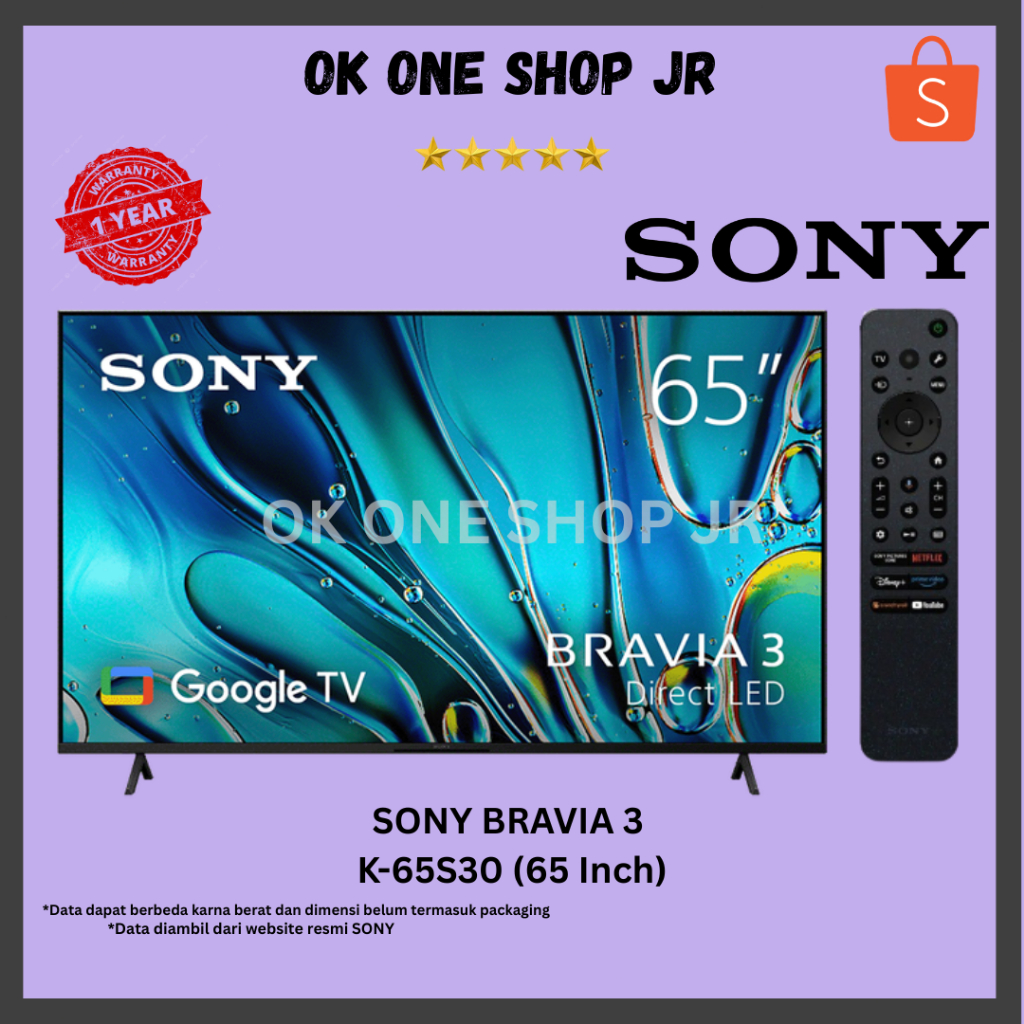 Jual SONY BRAVIA 3 K-65S30 | K 65S30 | K 60 S30 4K Ultra HD HDR Smart ...