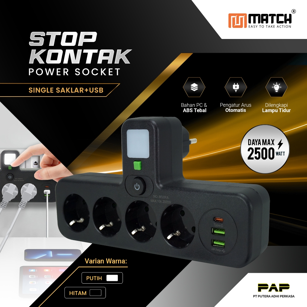 Jual Stop Kontak 2500W USB Charger Type C Colokan Listrik Lubang Terminal Saklar Independen ...