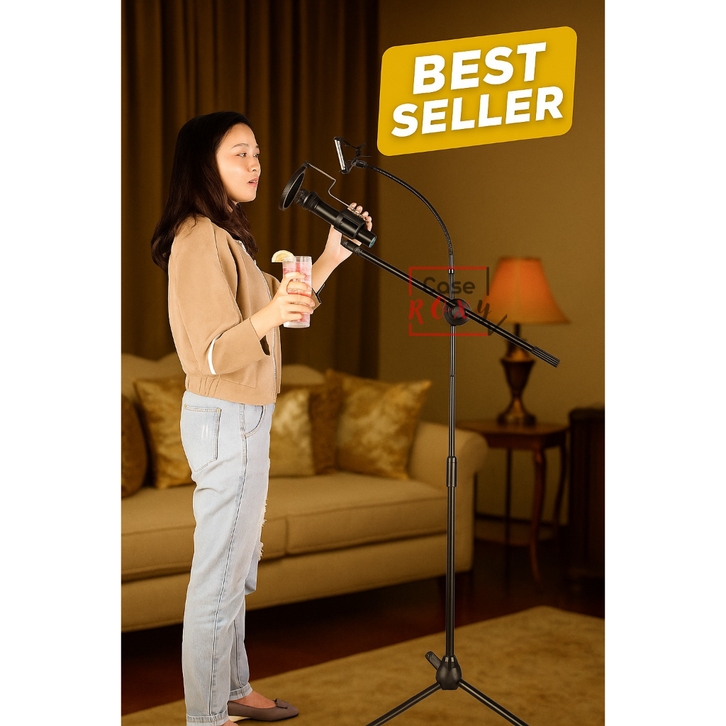 Jual Stand Mic Microphone Degree Berdiri Plus Holder Hp 360 Recording ...