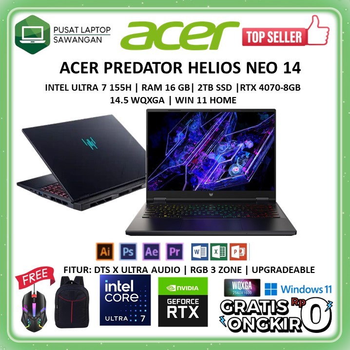 Jual Laptop Gaming Acer Predator Helios Neo 14 RTX 4070 8GB Intel Ultra ...