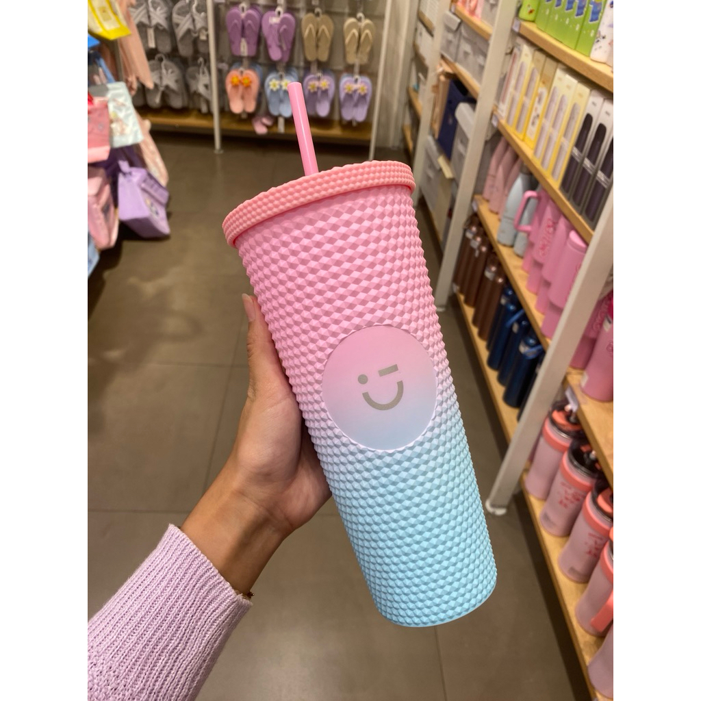 Jual Miniso - Sweet Funk Gradient Studded Plastic Tumbler With Straw ...