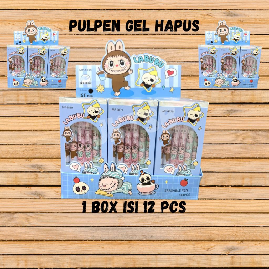 Jual Pulpen Gel hapus viral labubu 1 box isi 12 pcs black color, warna ...