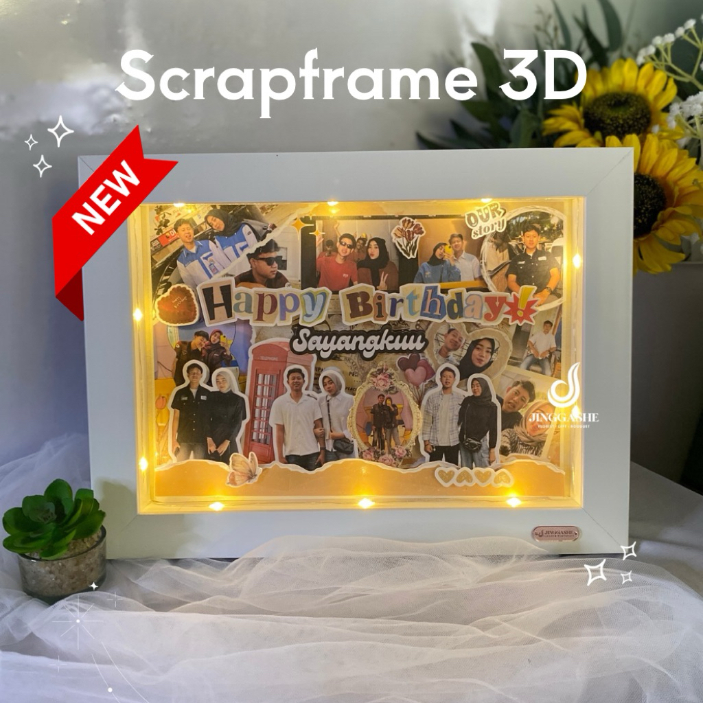 Jual JINGGASHE | Scrapframe size A4 (20x30cm), led, 3D TIMBUL, hadiah ...