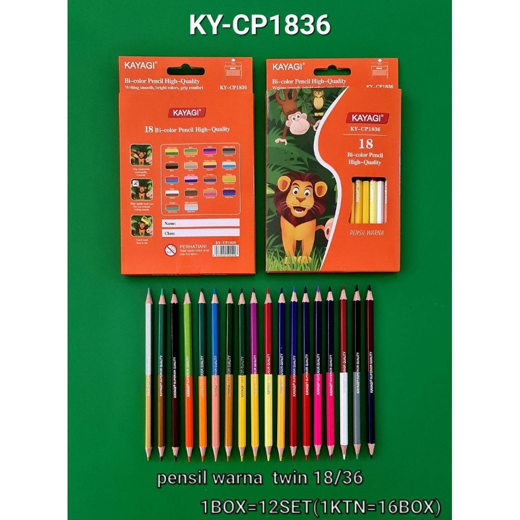 Jual Pensil Warna Kayagi Twin 18 Warna / 36 Sisi Bi-Color Pencil KY ...